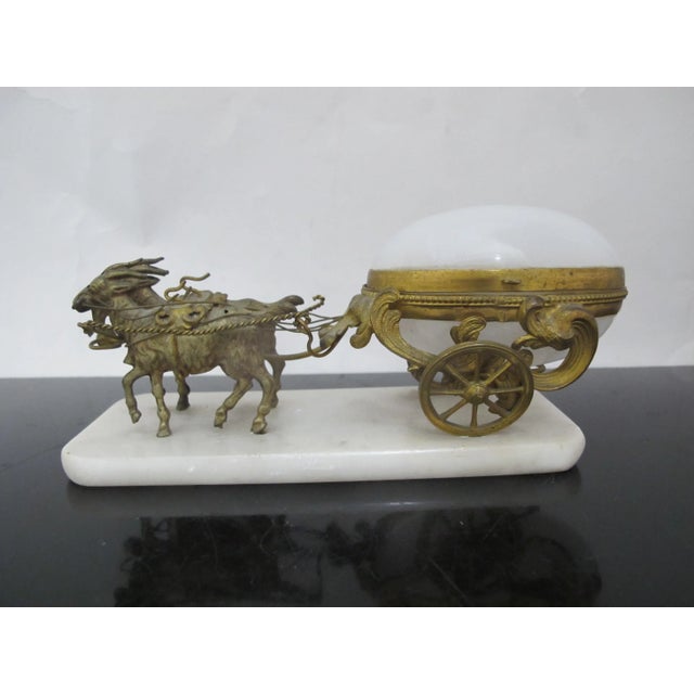 Antique French Gilt Metal Opaline Glass Egg Goat Goat Cart Trinket Box ...