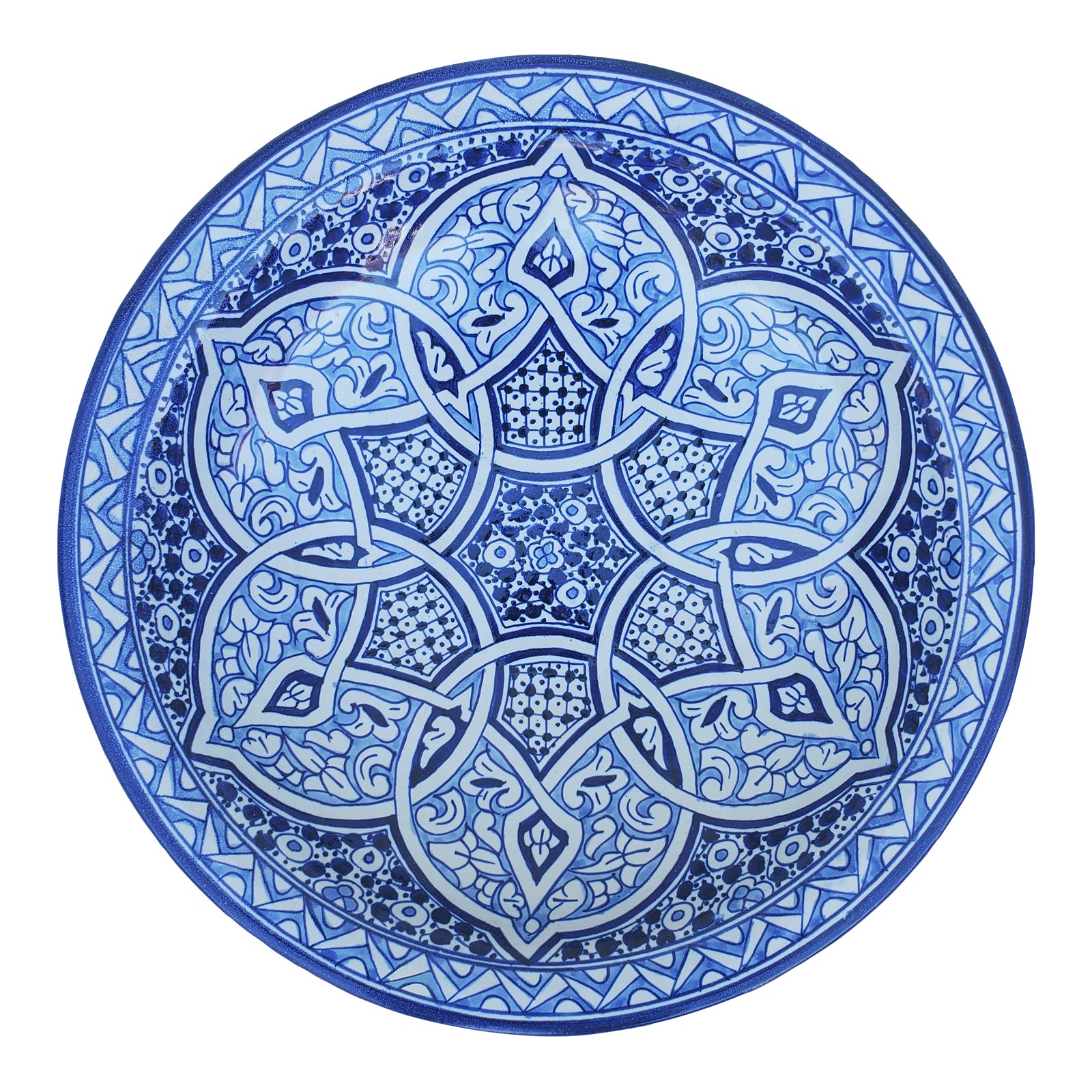 Moroccan Hand Painted Pottery Plate, Blue and White Lhlm 30-5 | Chairish