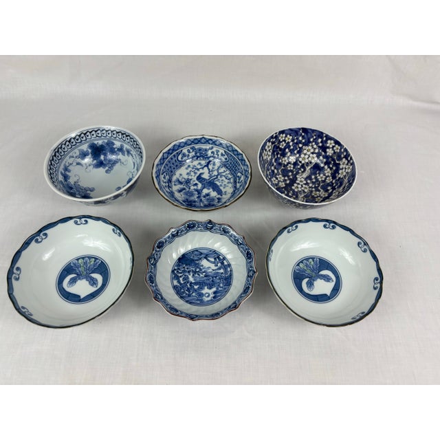 Assortment of Blue and White Asian Bowls, Set of 6 | Chairish