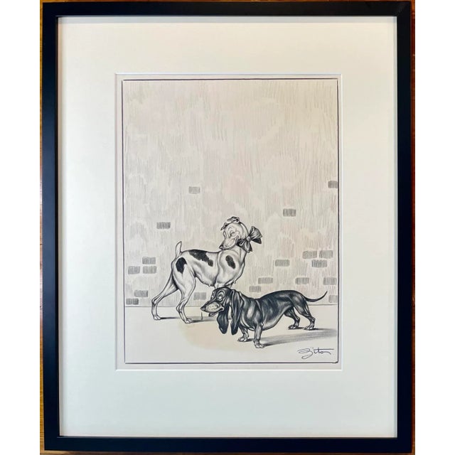 1950’s Original Dog Drawing by Vincenzo Zito, Black Frame | Chairish