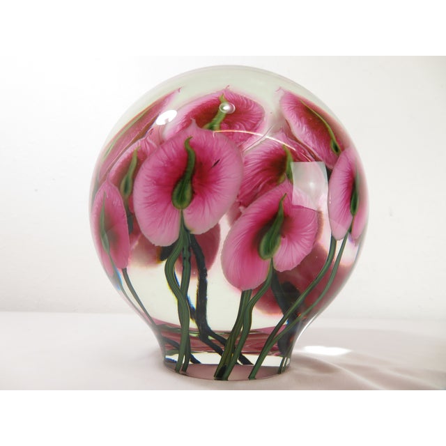 Large Signed Daniel Lotton ~ Pink Anthuriums Art Glass Orb Flowers ...