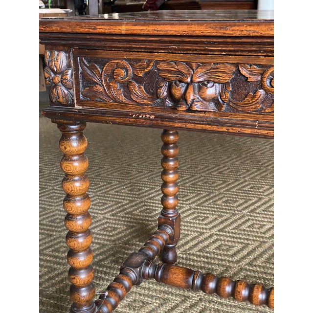 Circa 1880 2 Drawer Carved Writing Table | Chairish