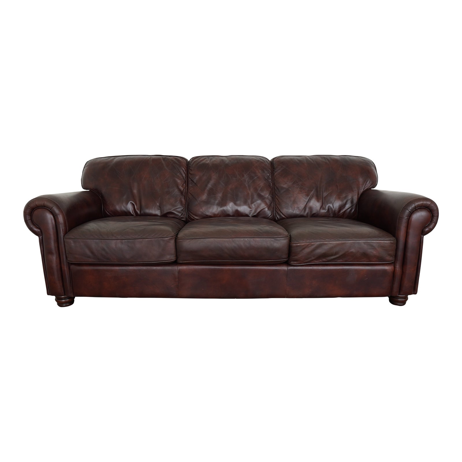Bassett Roll Arm Leather Sofa | Chairish