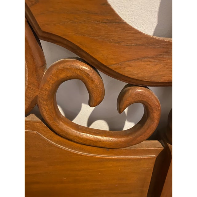 Vintage Hand-Carved Solid Teak King Headboard From Taiwan, 1972 | Chairish
