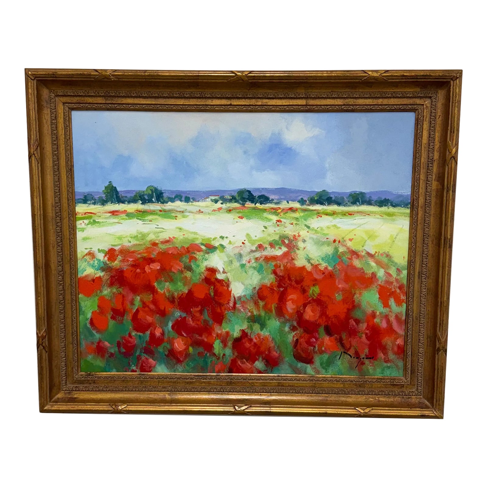 Artist Benjami Framed Acrylic " Poppies" | Chairish