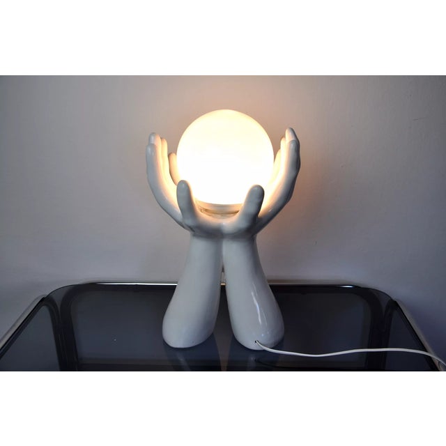 1980s White Ceramic "Hands" Lamp, France | Chairish
