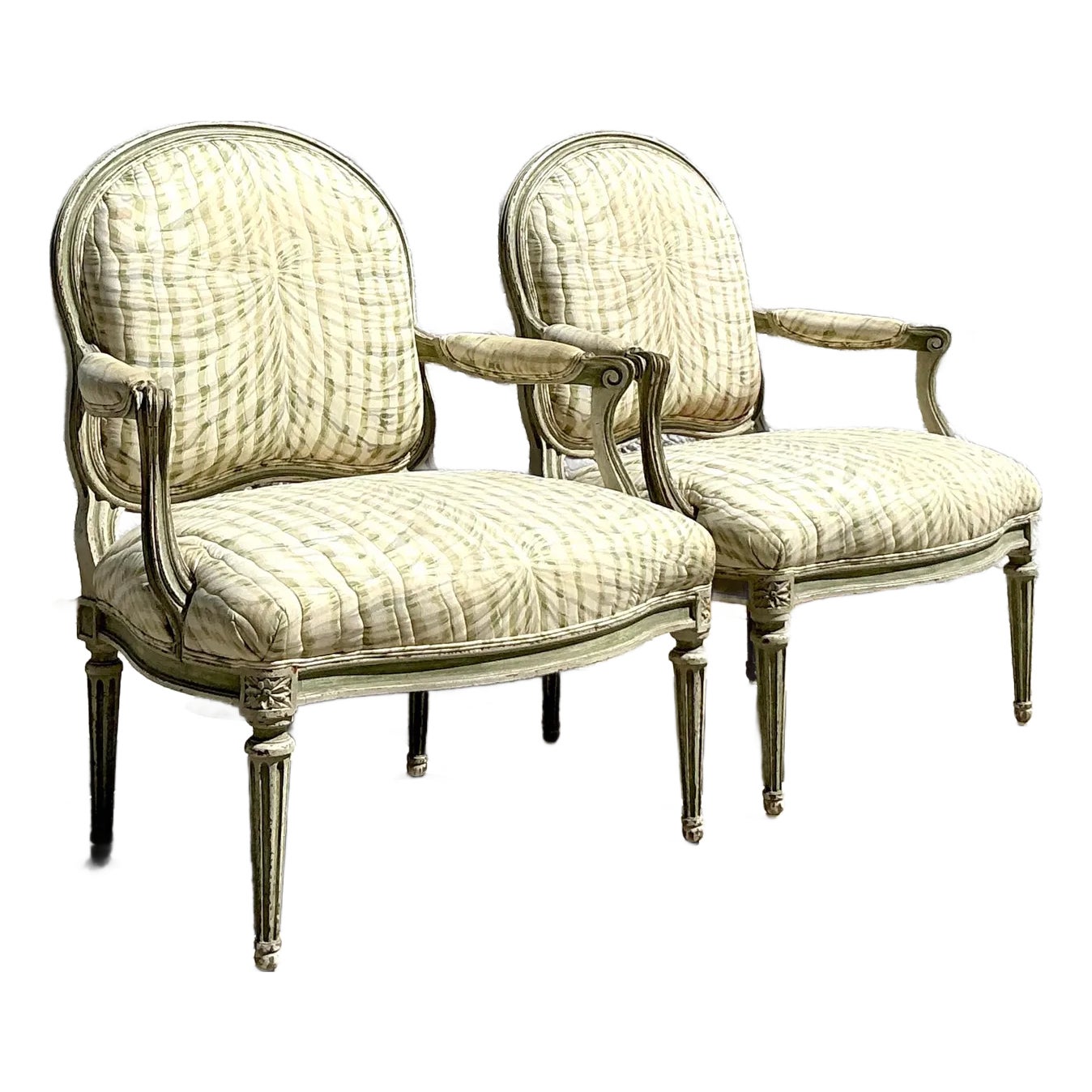 Vintage Regency Swag Print Fauteuil - A Pair | Chairish