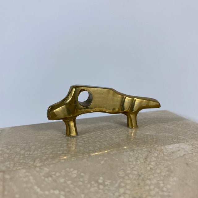 Inlaid Stone Box With Inlay Pattern and Brass Handle | Chairish