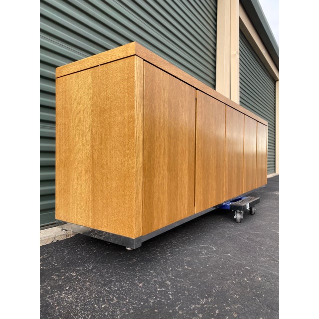7’ Long & Lean Minimalist Custom Rift Oak + Chrome Credenza Cabinet ...