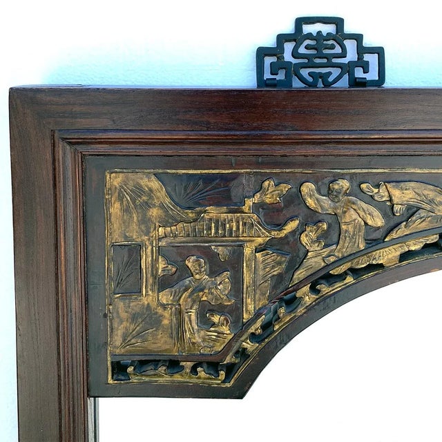 Large Vintage Chinese Style Gilt Wooden Wall Mirror | Chairish