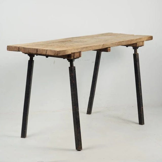 Vintage Wood and Iron Work Table, 1920 | Chairish