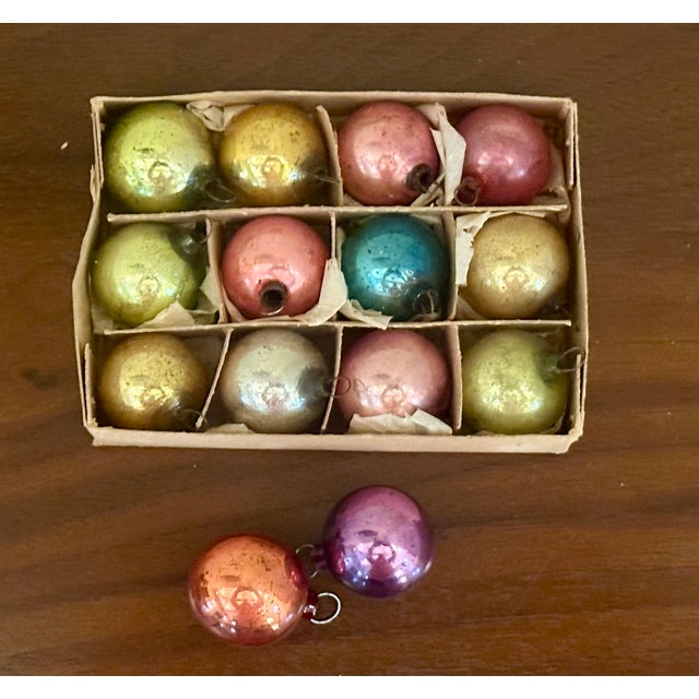 Set of 14 Vintage Small Mercury Glass Ornaments in Original Box | Chairish