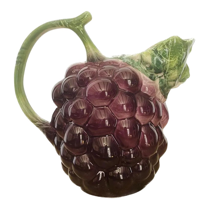 Late 20th Century Italian Majolica Grapes Pitcher | Chairish