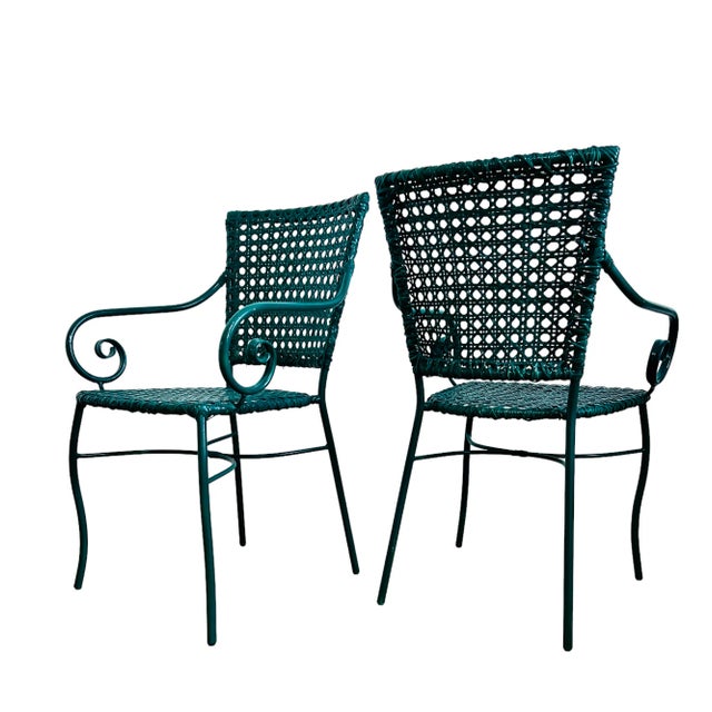 Set of 4 Metal Scroll Arm Chairs With Finger Caned Seats and Backs ...