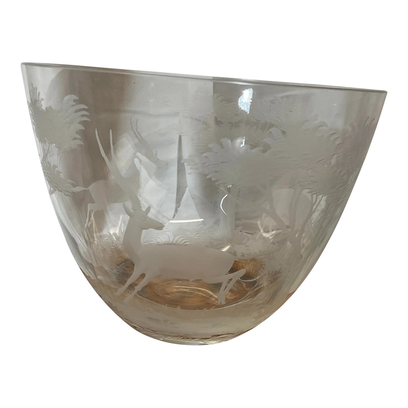 Mid 20th Century Queen Lace African Etched Art Glass Safari Bowl | Chairish