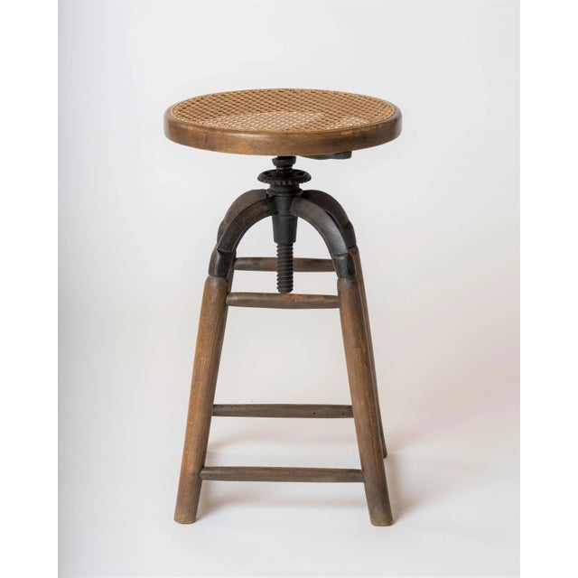 1930s Art Deco Wood, Iron and Caning Adjustable Stool by Thonet | Chairish