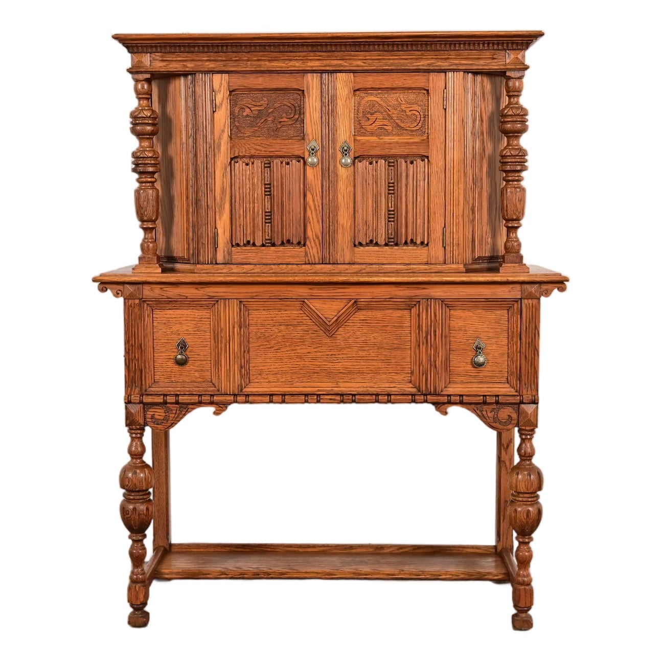 Antique English Jacobean Carved Oak Bar Cabinet, Circa 1920s | Chairish