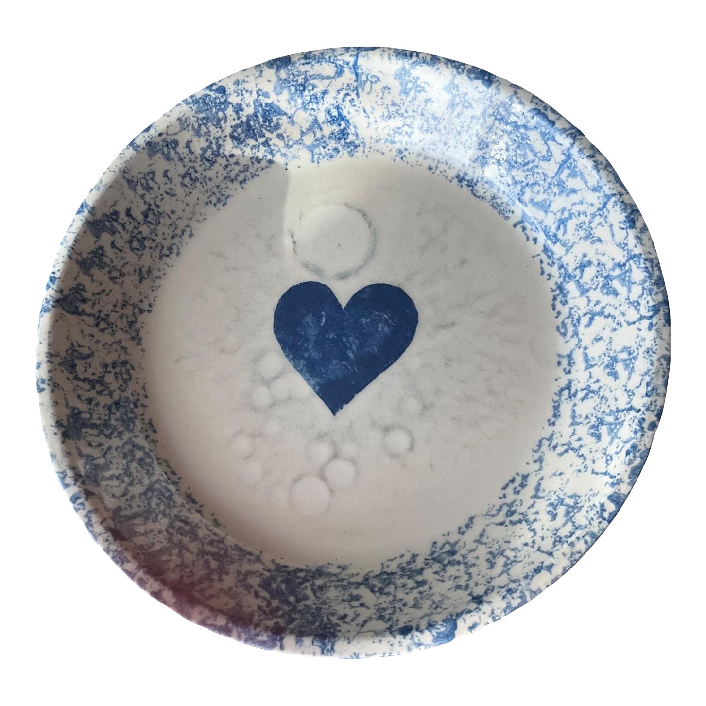 Vintage Roseville Friendship Pottery Fp Blue Spongeware Heart Pie Plate ...