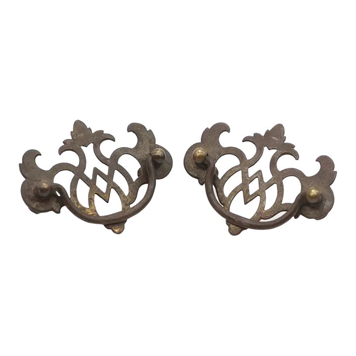Pair of Vintage Mid 20th Century Cut Out Steel Bail Drawer Pulls | Chairish