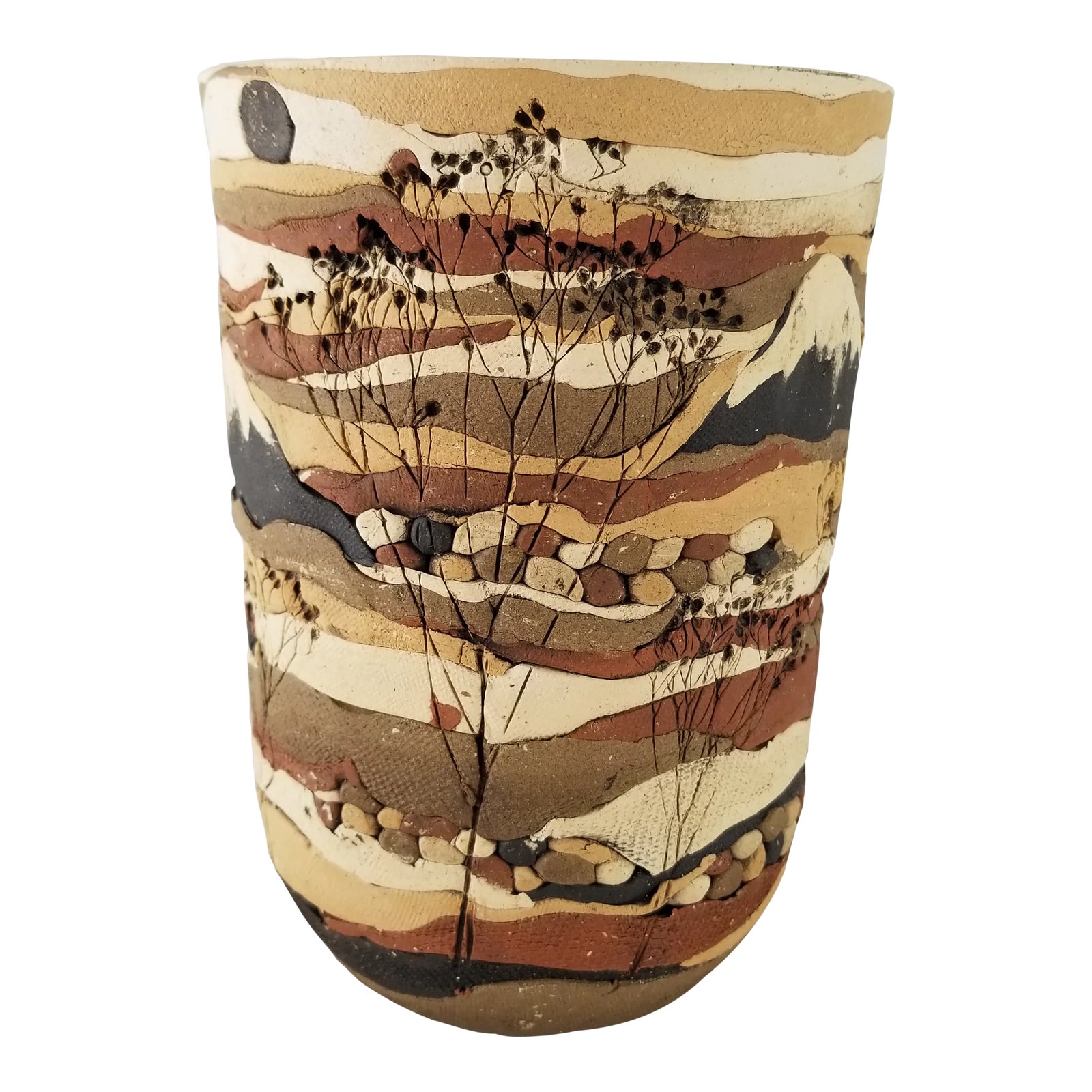 1980s Vintage Signed Artistic Landscape Pottery Vase | Chairish