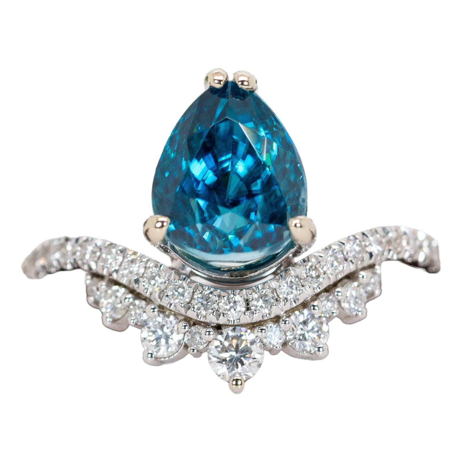 3.8cts Blue Zircon Ring W Earth Mined Diamonds in Solid 14k Gold | Pe ...