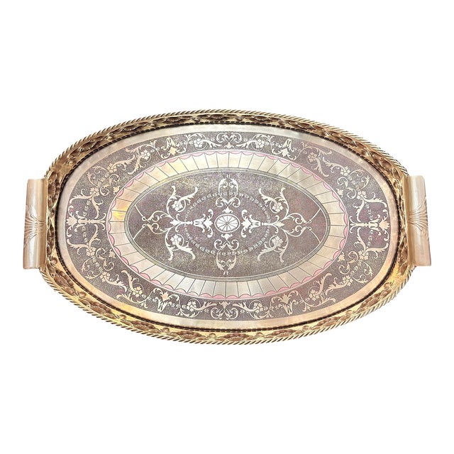 Vintage Castilian Imports Brass Large Embossed Tray | Chairish
