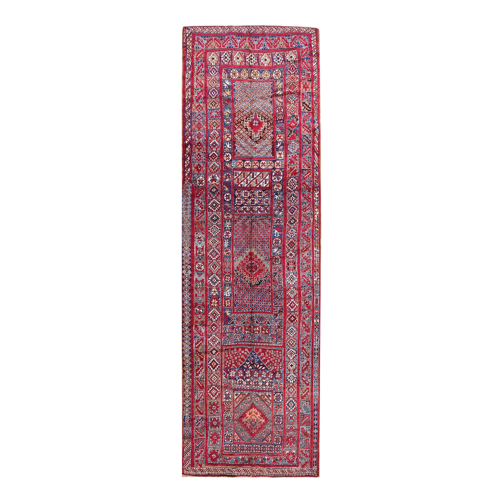 Marvelous Red and Blue Color With Rhombus Design Antique Moroccan Rug ...