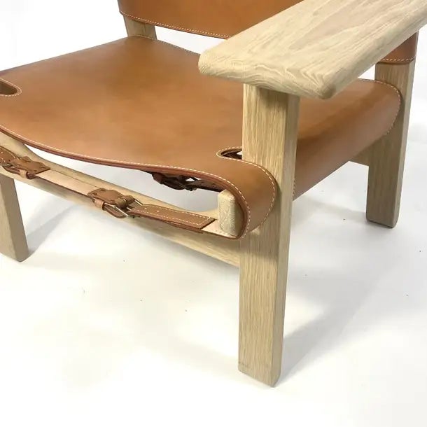 Børge Mogensen Oak & Saddle Leather 1958 Spanish Chair for Frederica ...