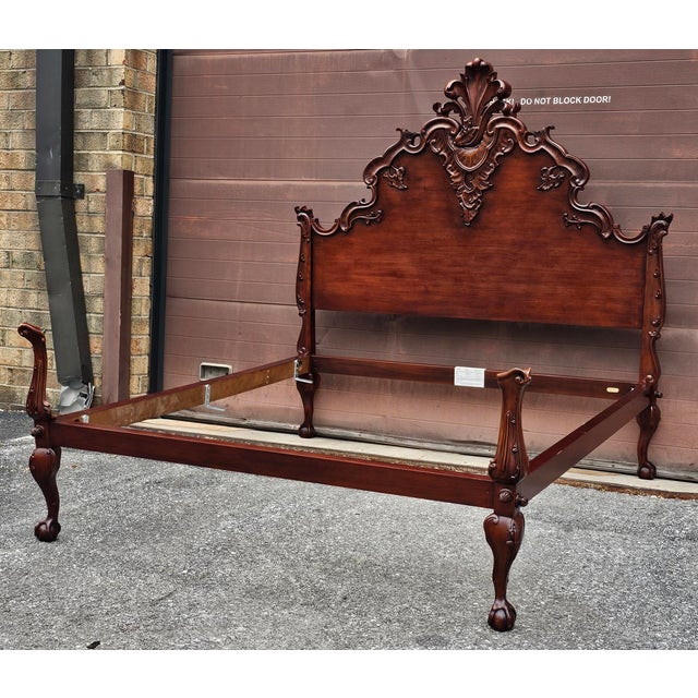 Ralph Lauren Renaissance Revival Style Carved Mahogany Queen Bed | Chairish