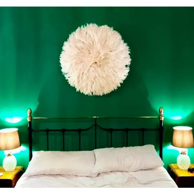 Juju Hat Ivory White Feather Wall Hanging 31.5 Inch - 80cm Diam. | Chairish