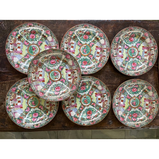 Mid 29th Century Famille Rose Plate Collection - Set of 7 | Chairish