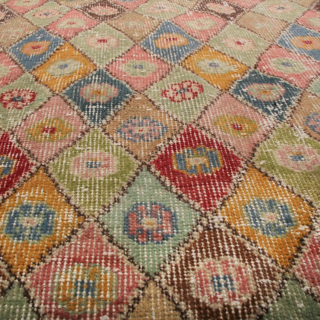 1950s Vintage Mid-Century Geometric-Floral Wool Rug-5’5’x8" | Chairish