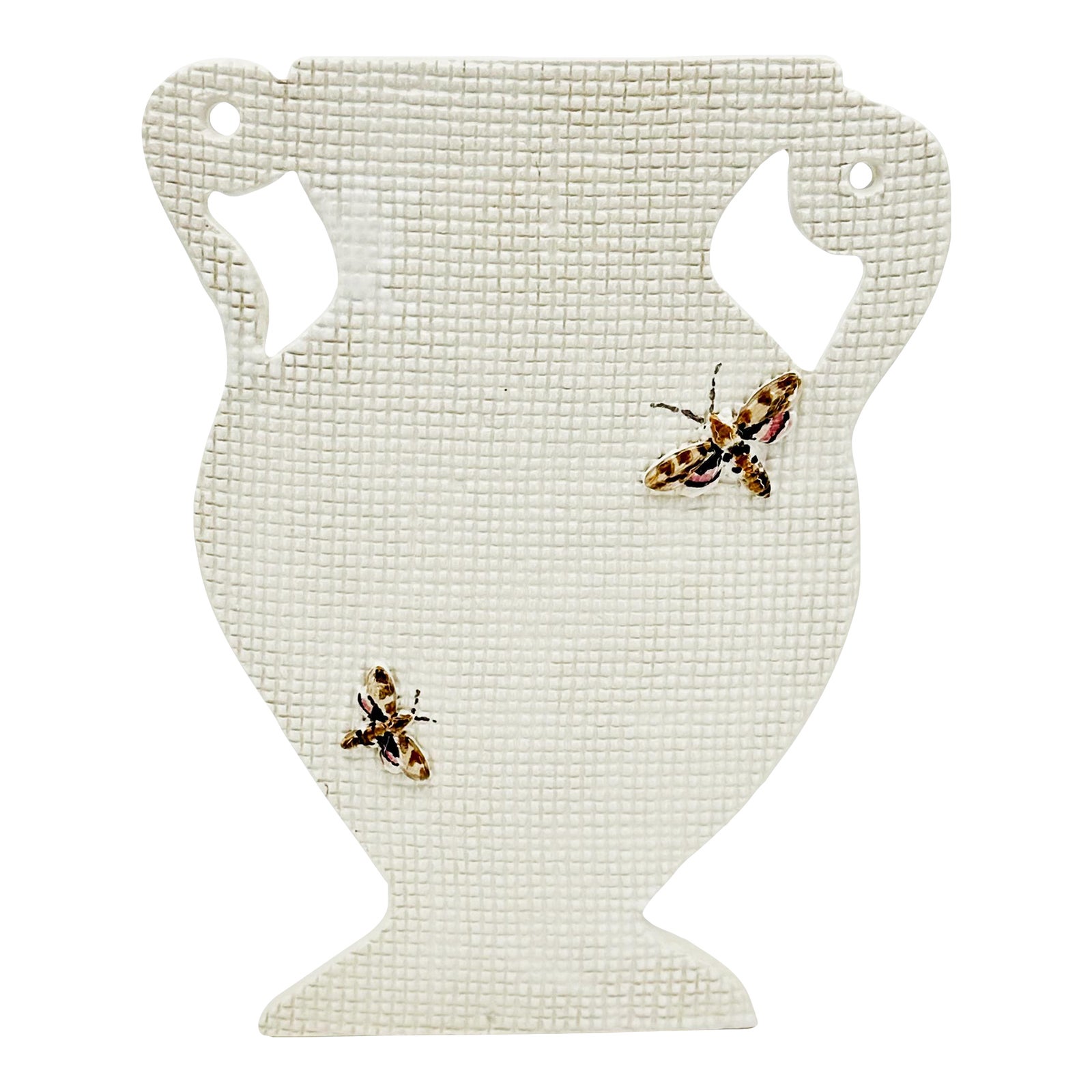 Liz Marsh Linen Textured Silhouette Vase With Moths | Chairish