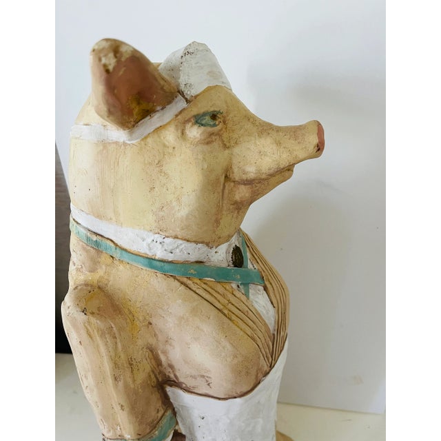 Vintage Boho Chic Terracota Butcher Pig Sign Statue | Chairish