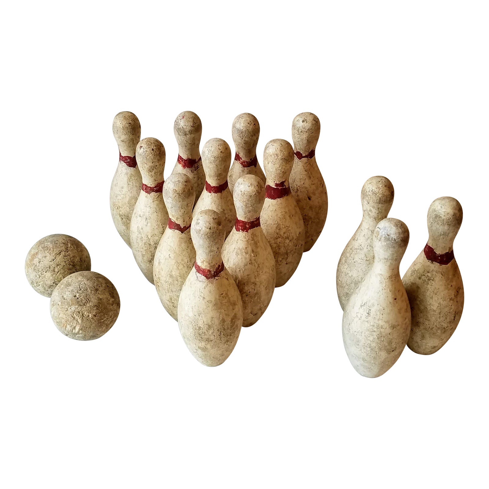 Vintage Hand Painted Wood Bowling Set - 15 Piece Set | Chairish