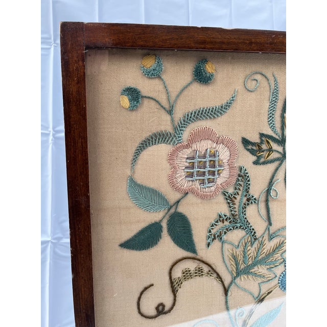 Antique Crewel Work Wood Framed Fire Screen | Chairish