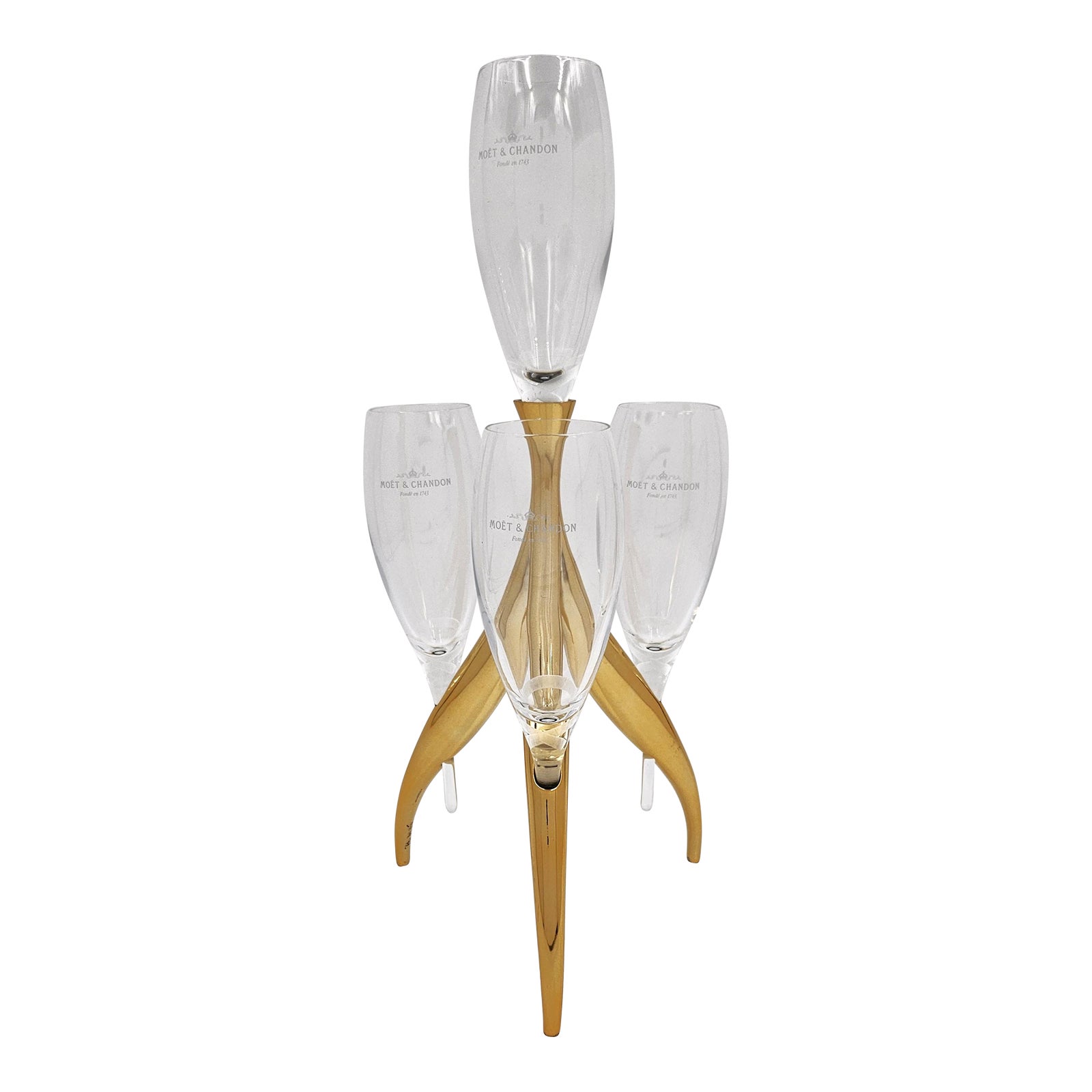 1990s Moët Chandon Philippe Di Meo Crystal Flutes Candelabra Stand Set ...