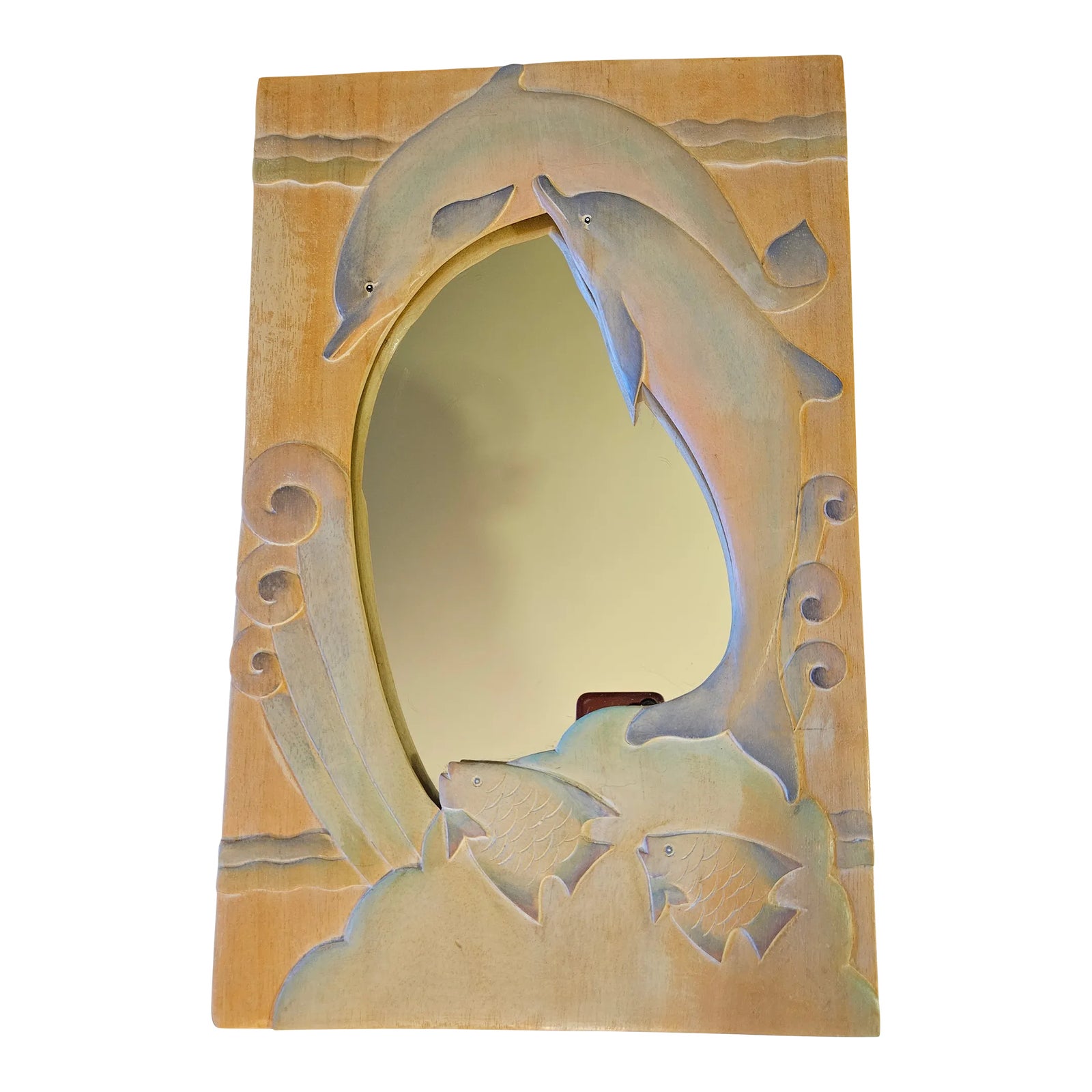 Joanne Ferrara Carved Unique Dolphin Mirror Vintage 11Wx18 L | Chairish