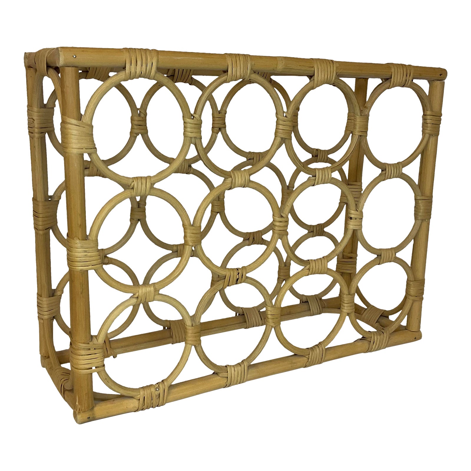 Vintage Coastal Boho Chic Wicker and Rattan Tabletop Wine Rack for 12 ...