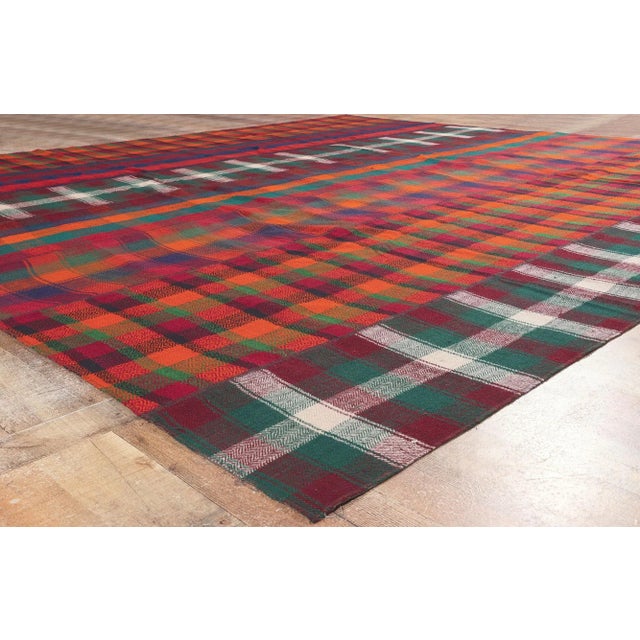 Vintage Kilim Tartan Plaid Rug - 11'02 x 11'11 | Chairish