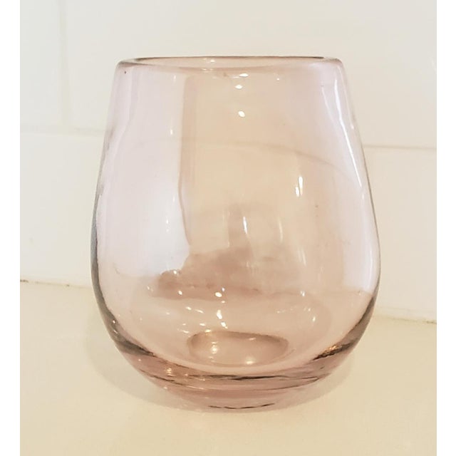 Vintage Hand Blown Small Blush Mauve Glass Vase | Chairish