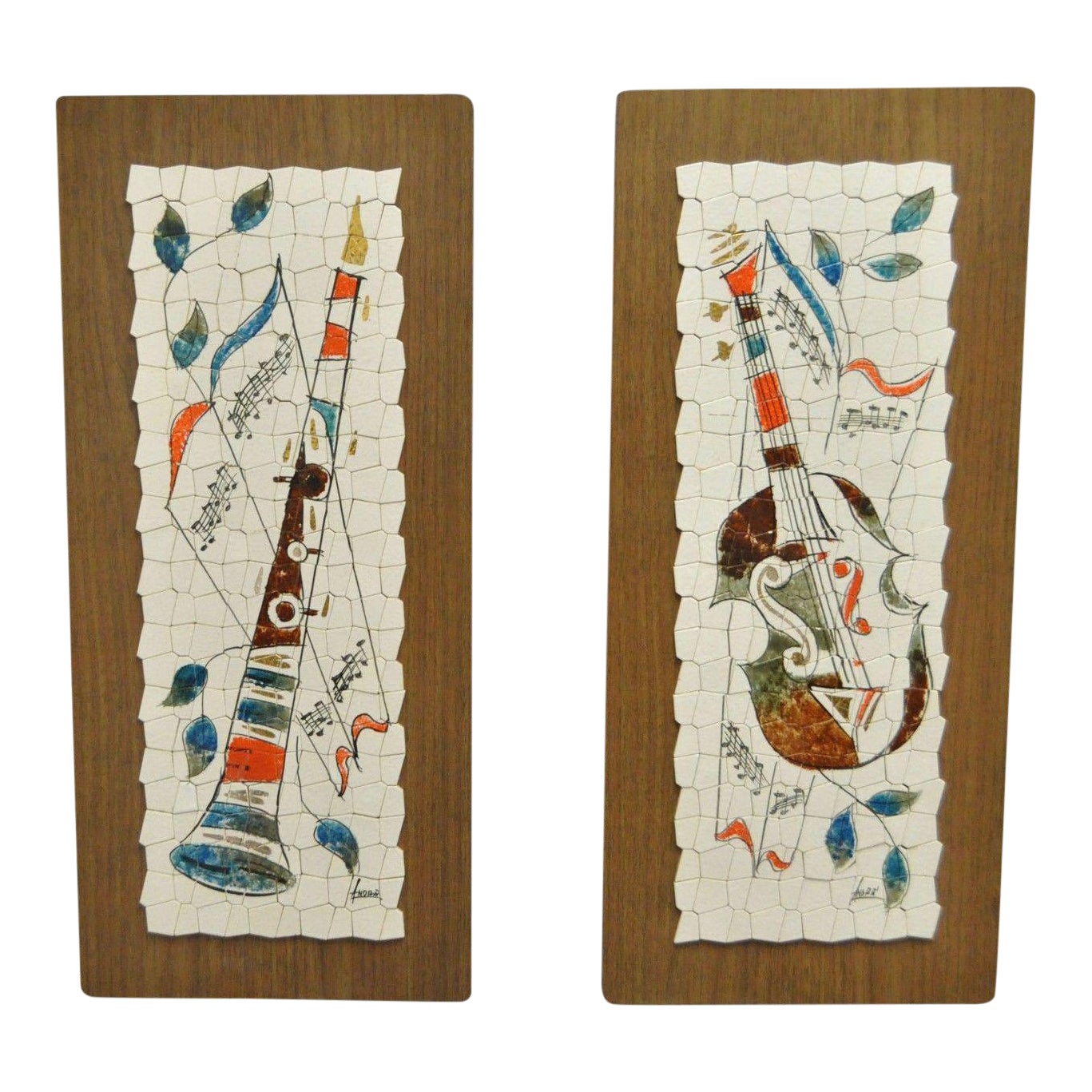 Vintage Andre Mid-Century Modernist Abstract Music Instrument Tile Wall ...