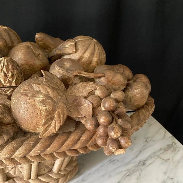 French Natural Carved Wood Centerpiece Fruit Cornucopia | Chairish