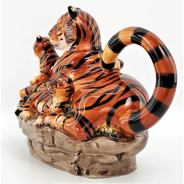 Vintage Ceramic Tiger and Cubs Tea Pot With Striped Tiger Tail Handle ...