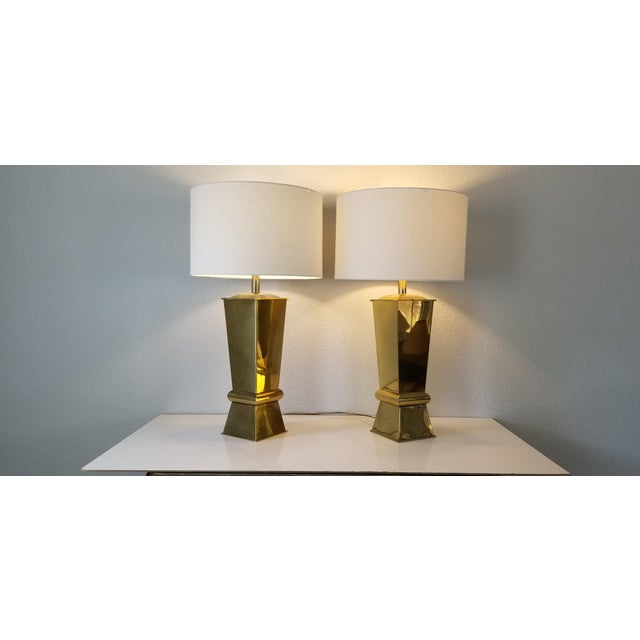 80s Vintage Brass Geometric Table Lamps a Pair | Chairish