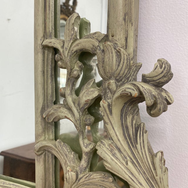 Vintage Carved Wood Louis Quinze Style Mantle Mirror, Celadon Patina | Chairish