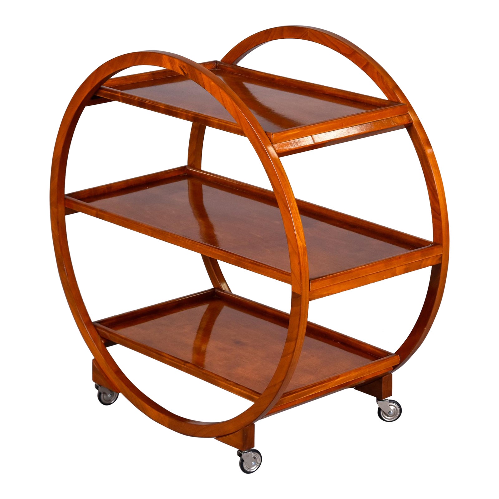 English Art Deco Walnut Three Tier Circular Bar Cart | Chairish