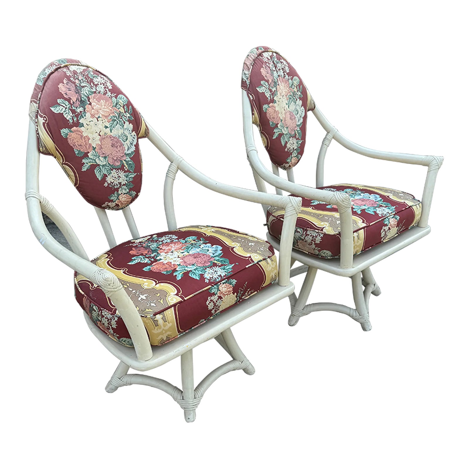 Boho Bamboo Swivel Chairs - a Pair | Chairish
