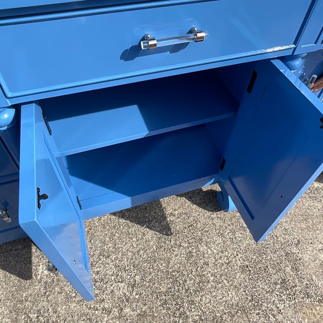 Late 20th Century Vintage Boho Bernhardt Gloss Lacquered Blue Credenza ...