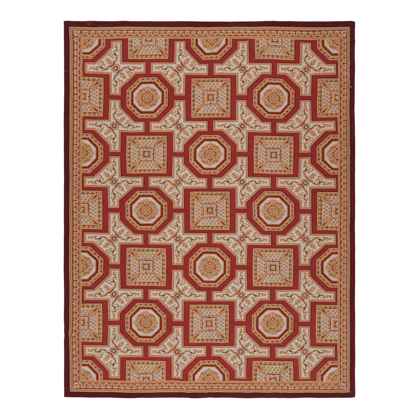 Rug & Kilim’s Aubusson Style Rug With Red With Gold Floral Medallions ...
